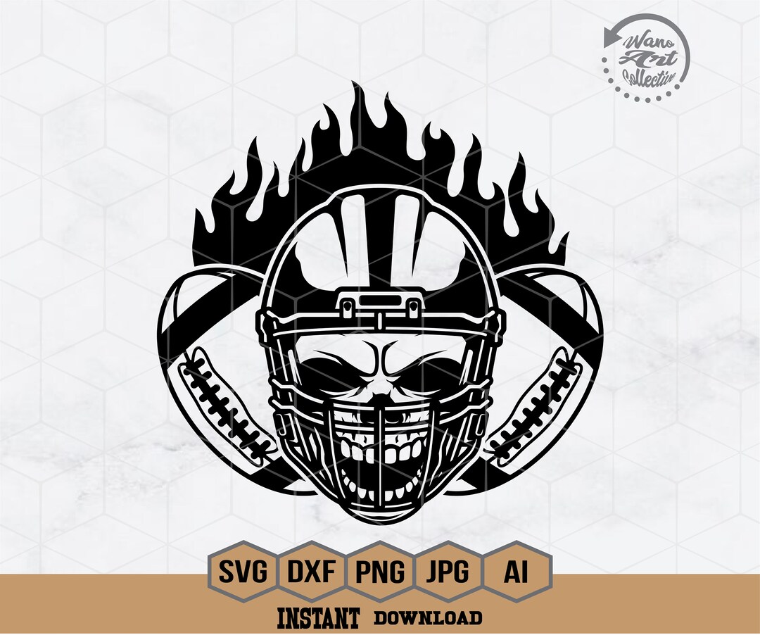 Skull Football Svg | Football Helmet Svg | Skull Svg | Flaming Football ...