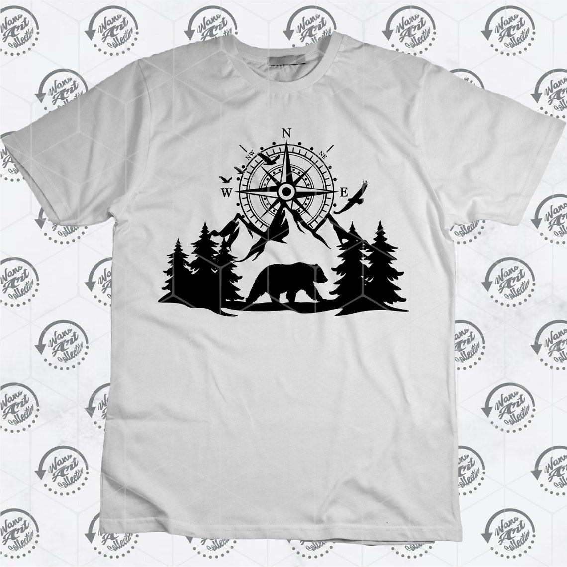 Bear SVG | Mountain Scene SVG | Bear Png | Grizzly Bear Svg | Compass ...