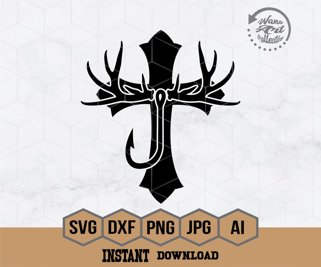 Fishing Hook Deer Antler Cross Svg | Hunting Svg | Cross Hunting Svg ...