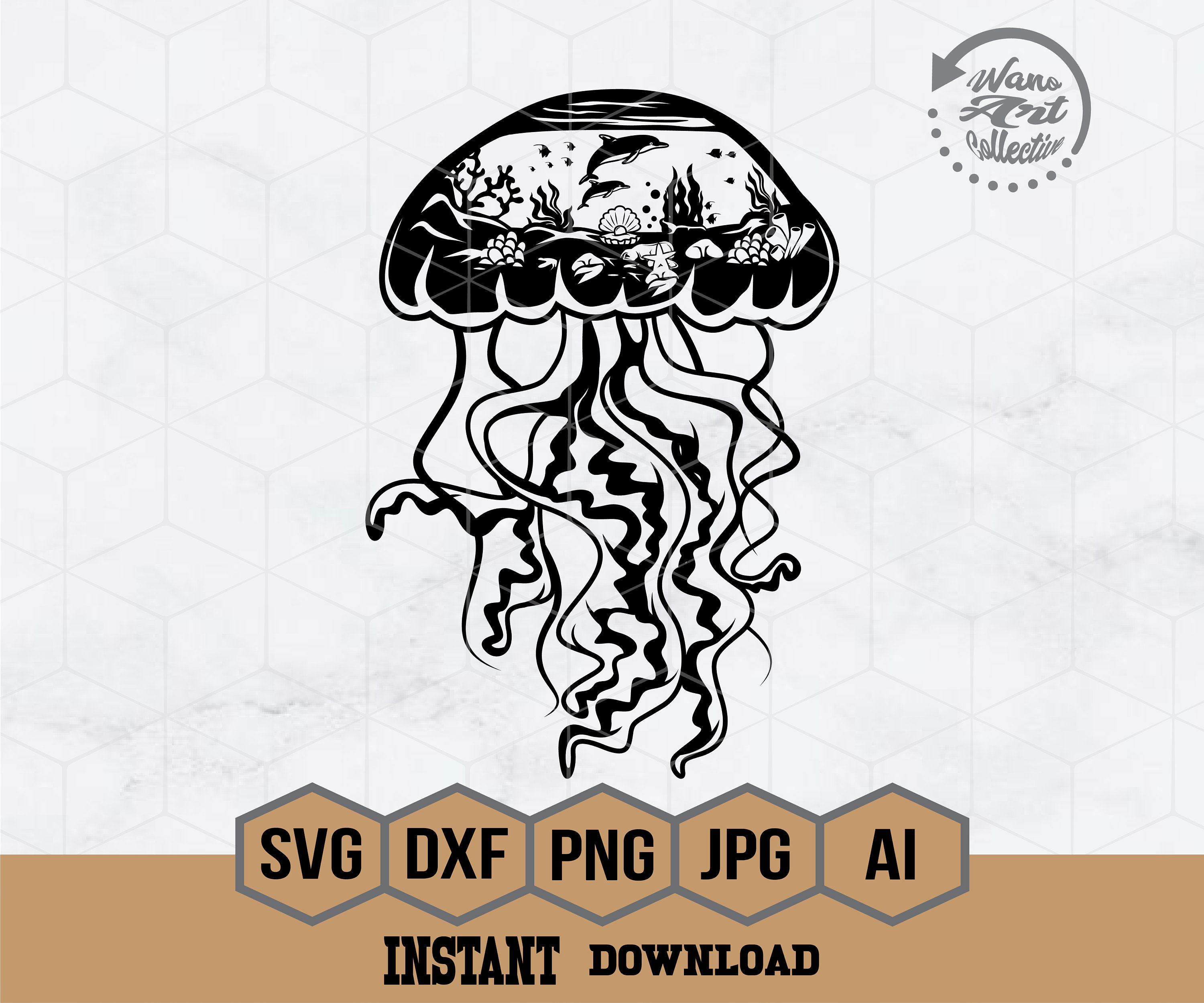 Jelly Fish Ocean Scene Svg, Marine Life Svg, Underwater Animal Clipart ...