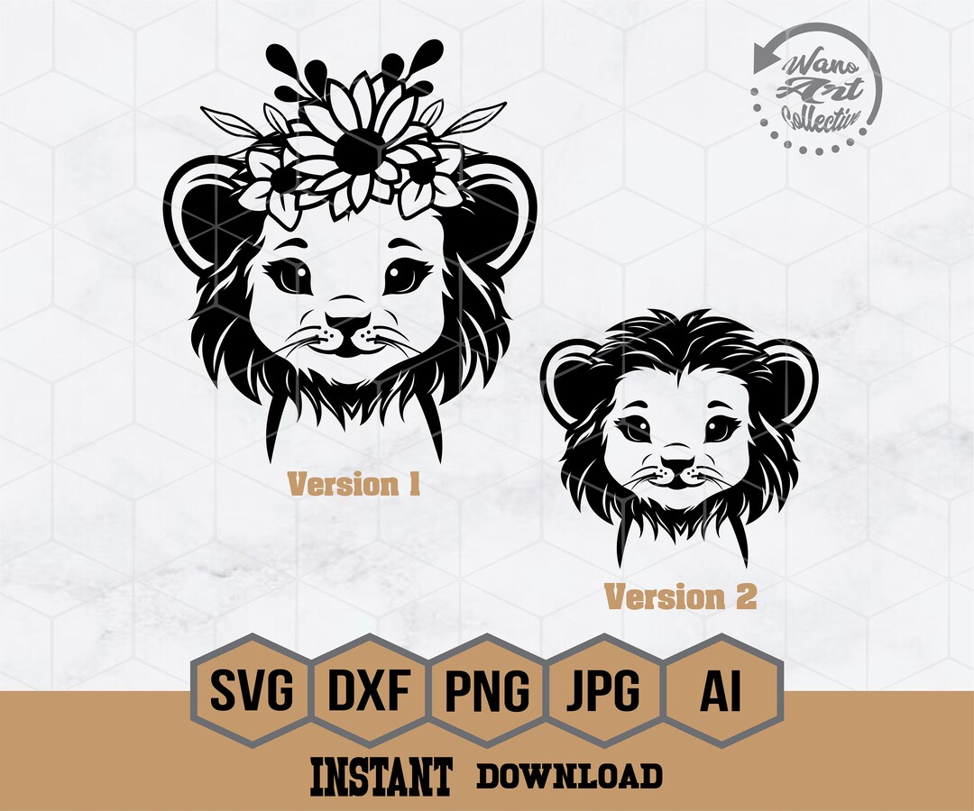 Floral Cute Lion Svg | Baby Lion Svg | Cute Animals Stencil | Safari ...