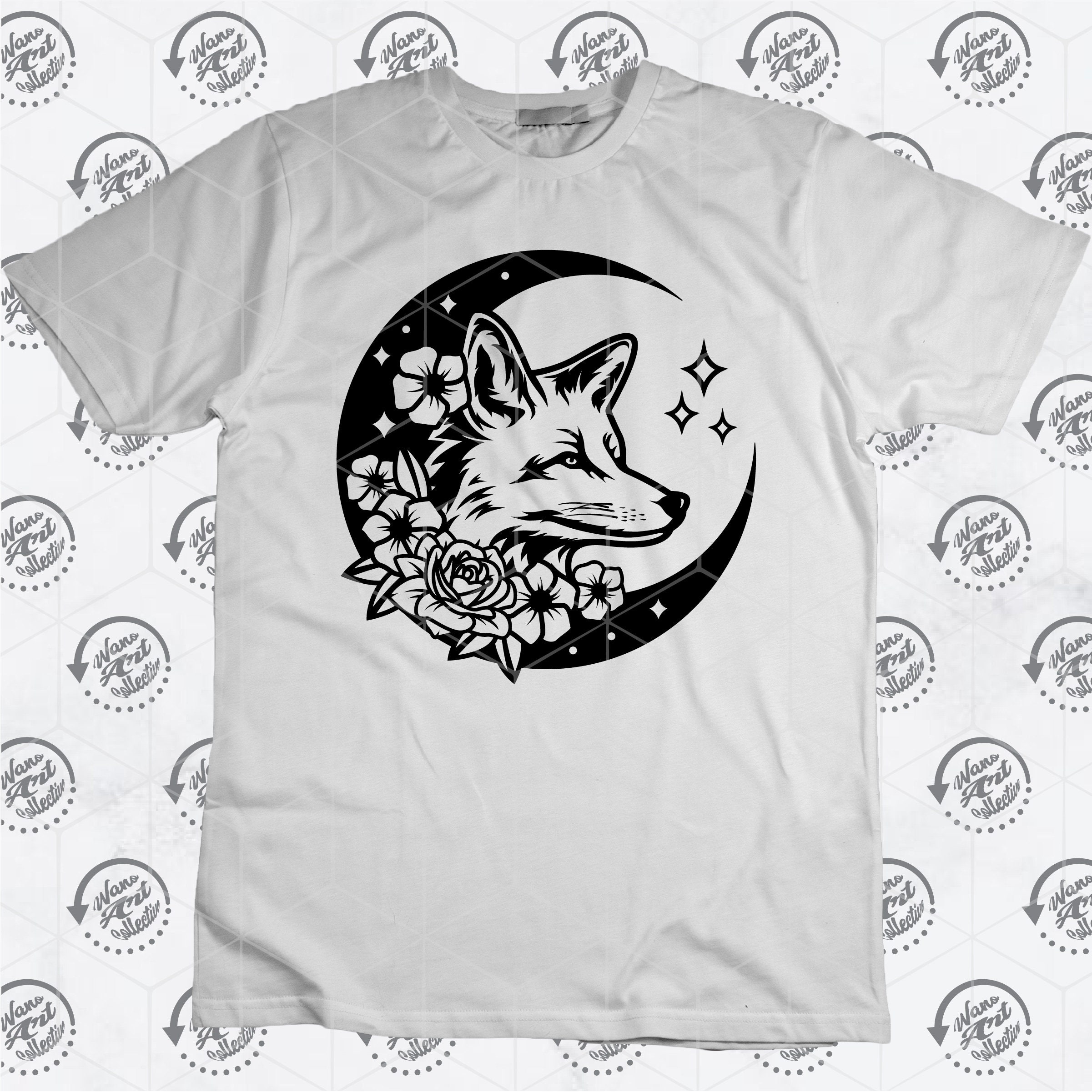 Floral Fox Svg | Flower Fox Svg | Fox in the Moon Svg | Floral Moon Fox ...