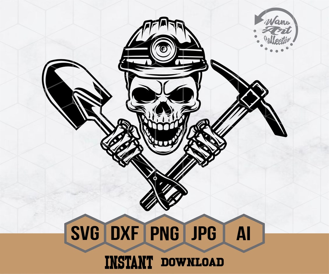 Coal Miner Skull Svg File | Mining Skull Svg | Skull Clipart | Miner ...