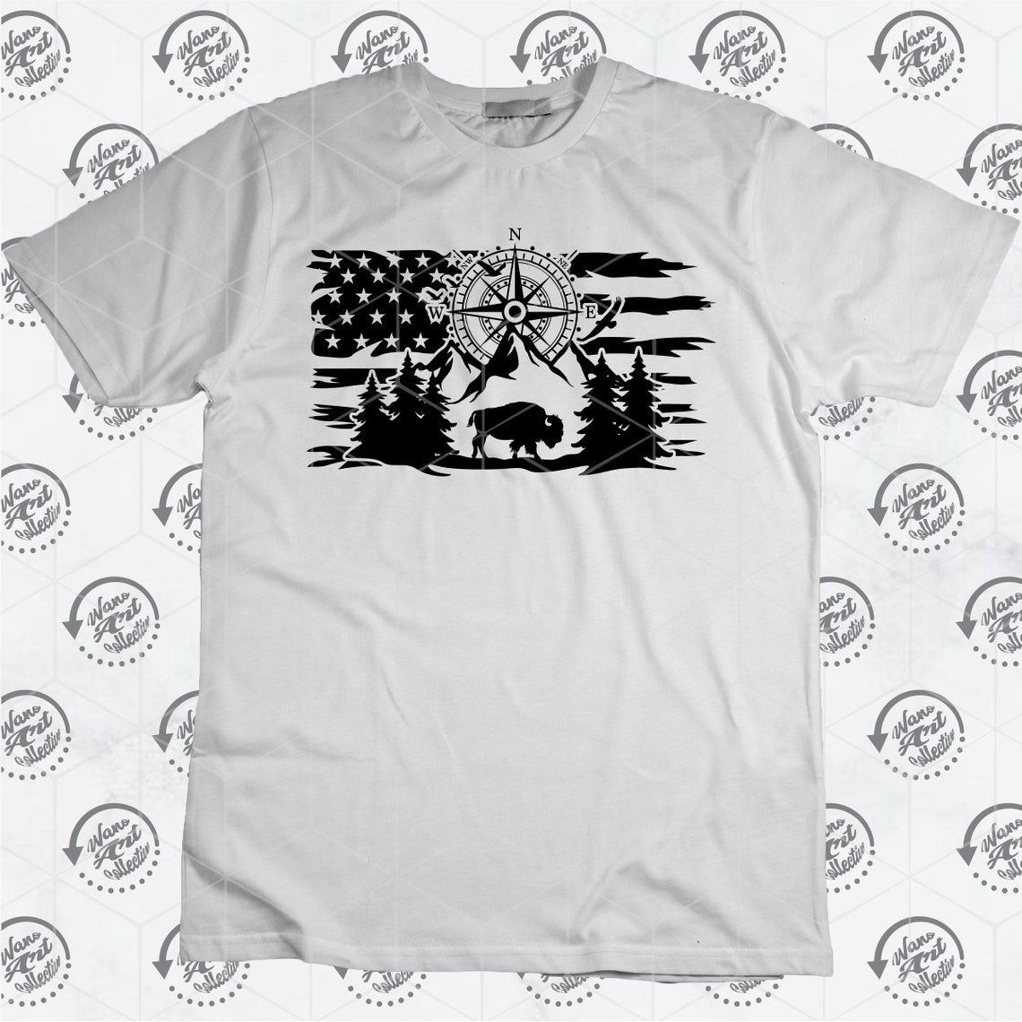 US Bison Svg Mountain Scene SVG Bison Png Buffalo Svg Compass SVG Wild ...