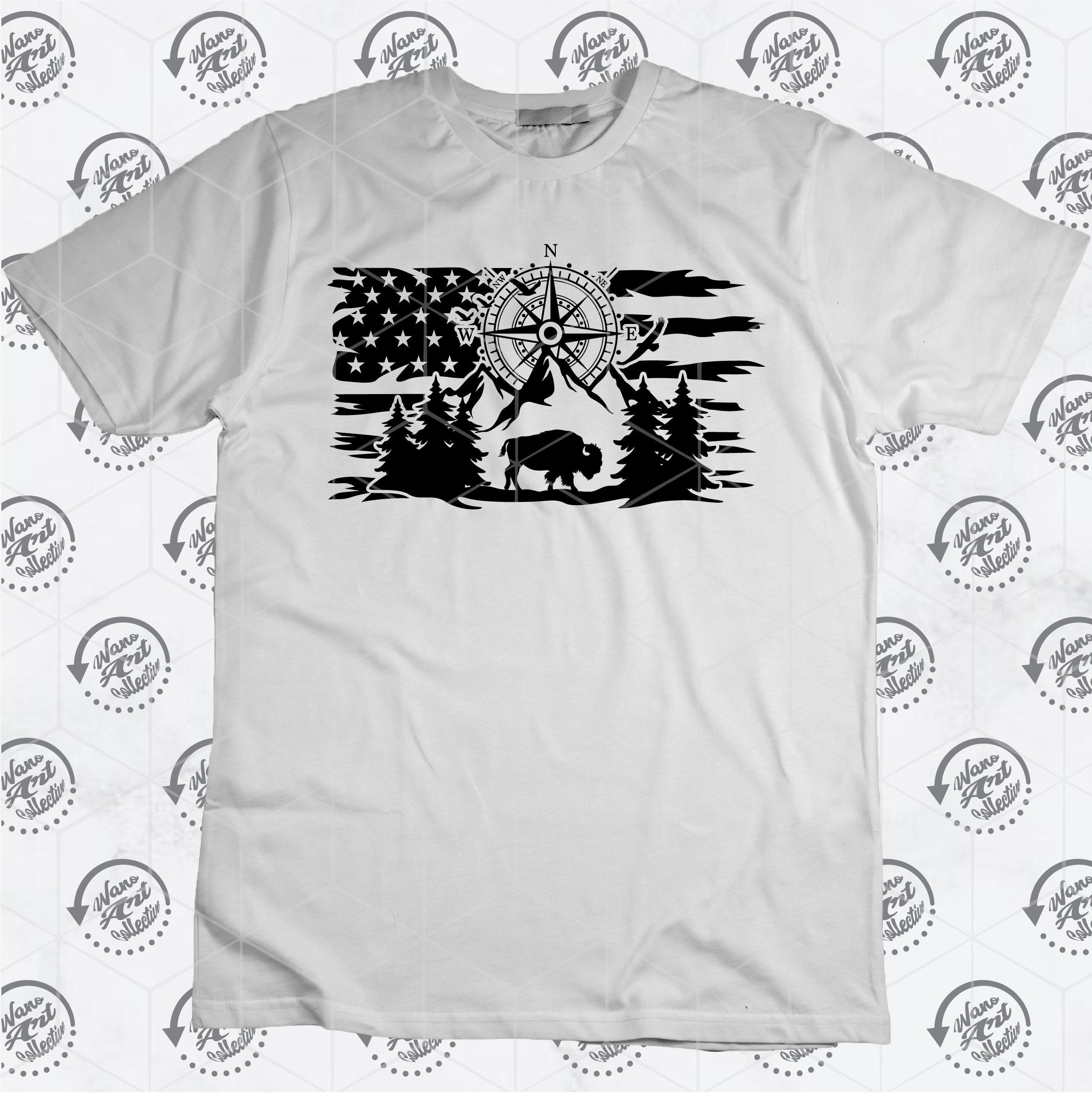 US Bison Svg Mountain Scene SVG Bison Png Buffalo Svg Compass SVG Wild ...