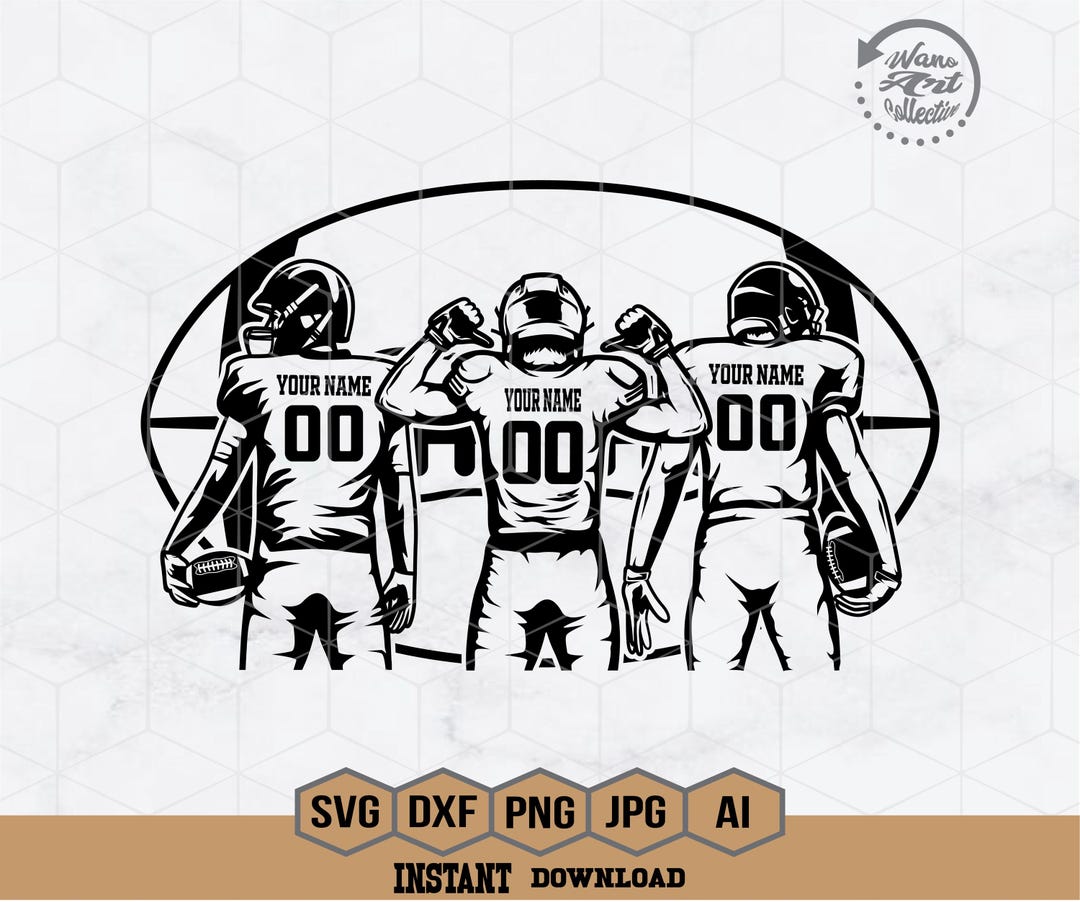 Three Football Players Svg | Personalized Name | Football Team Svg ...