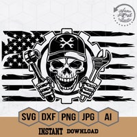 Smashed Wall Mechanic Skull Svg, Mechanic Svg, Wrench Clipart, Handyman ...