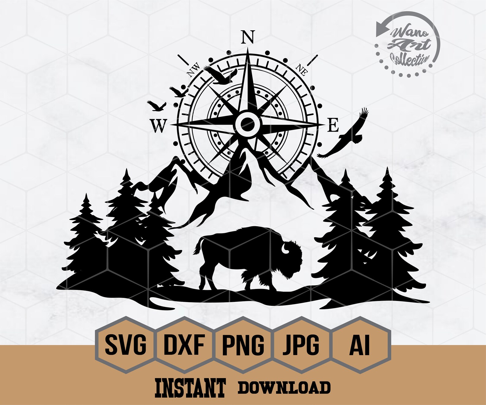 Bison SVG Mountain Scene SVG Bison Png Buffalo Svg Compass SVG Wild ...