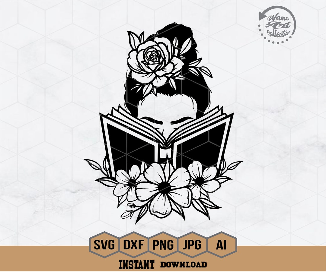 Woman/girl Reading a Book Svg | Book Lover Svg | Floral Book Girl Svg ...