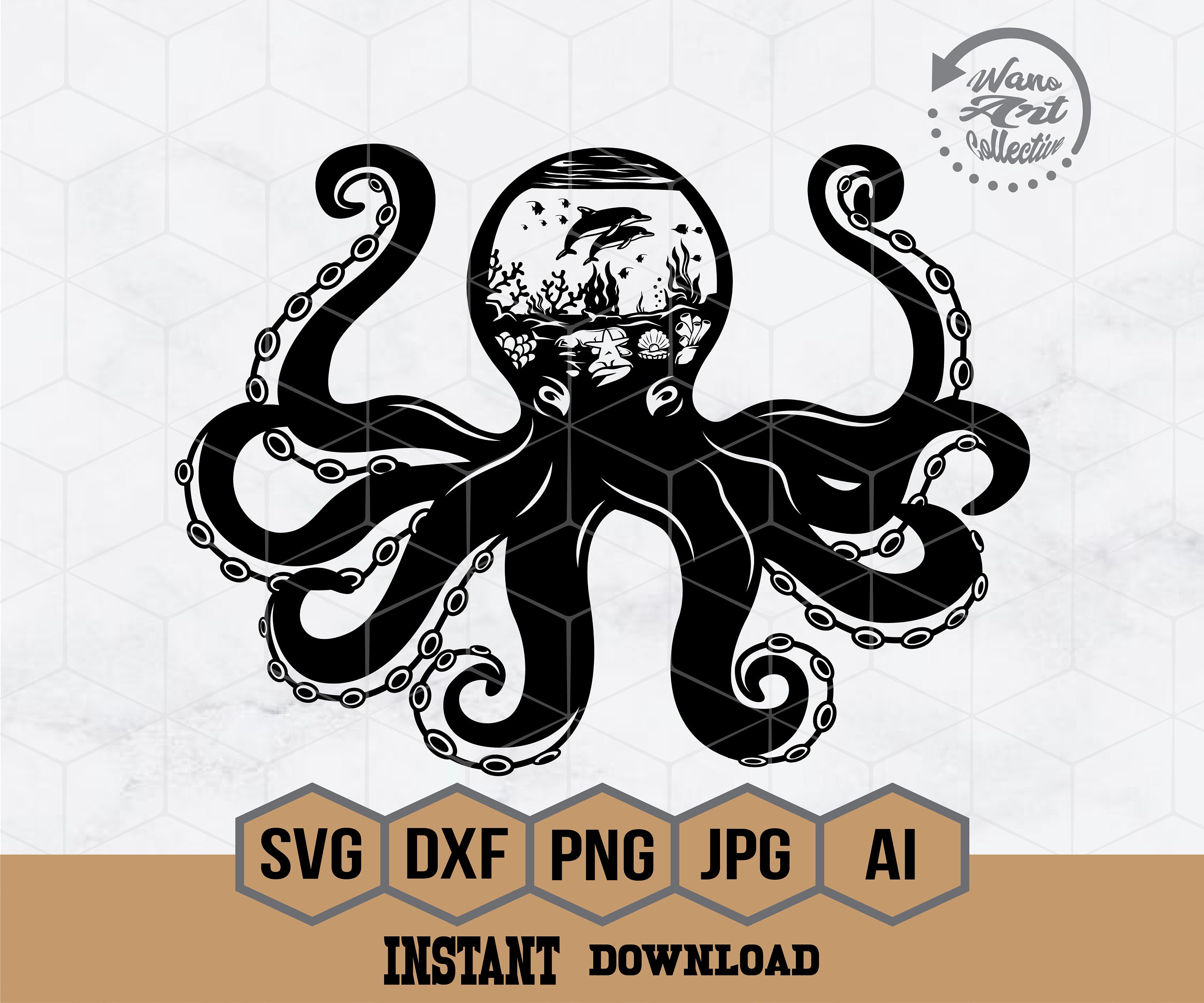 Octopus Scene Svg, Octopus Svg, Underwater Marine Life Cutfile, Corals ...