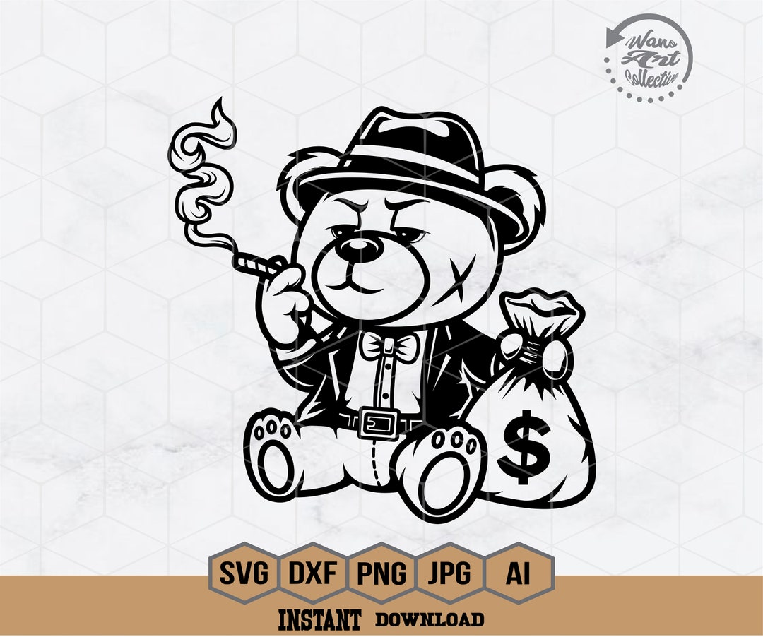 Teddy Bear King With Smoking Weed Svg | Teddy Mafia Svg | Teddy Hipster ...