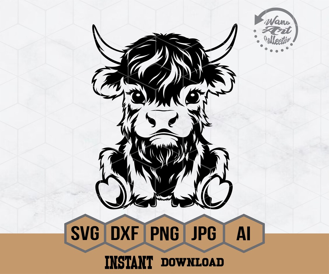 Baby Highland Cow Svg | Cute Highland Cow Sitting Svg | Highland Cow ...