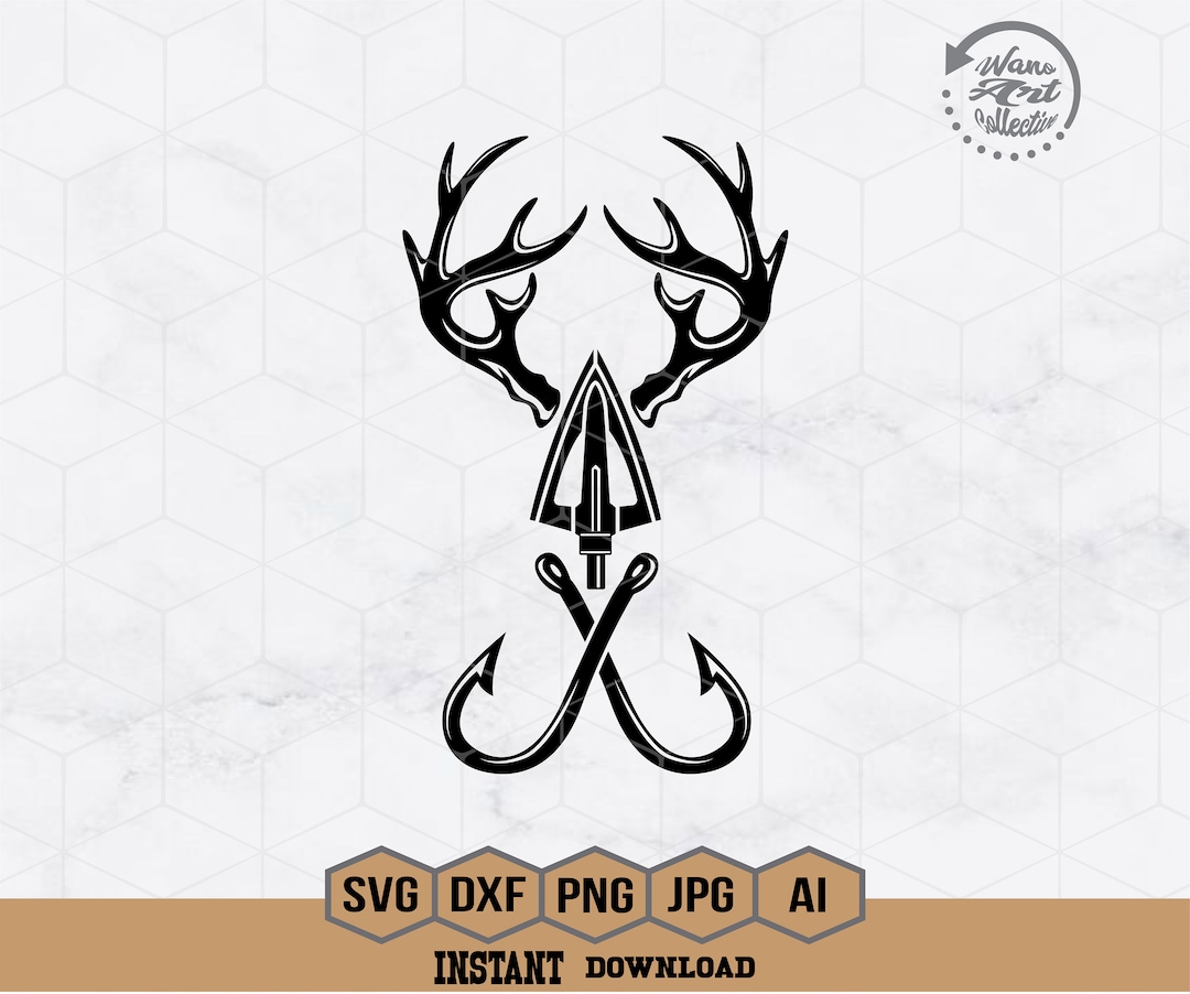 Deer Antler Svg | Arrow Head and Fish Hook Svg | Hunting Tools Svg ...