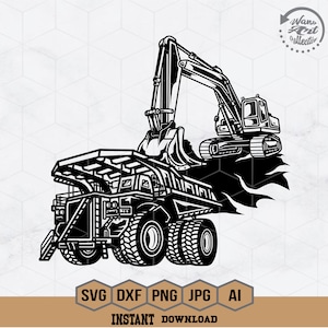 Dump Truck With Track Hoe Svg | Quarry Truck Svg | Excavator Svg ...