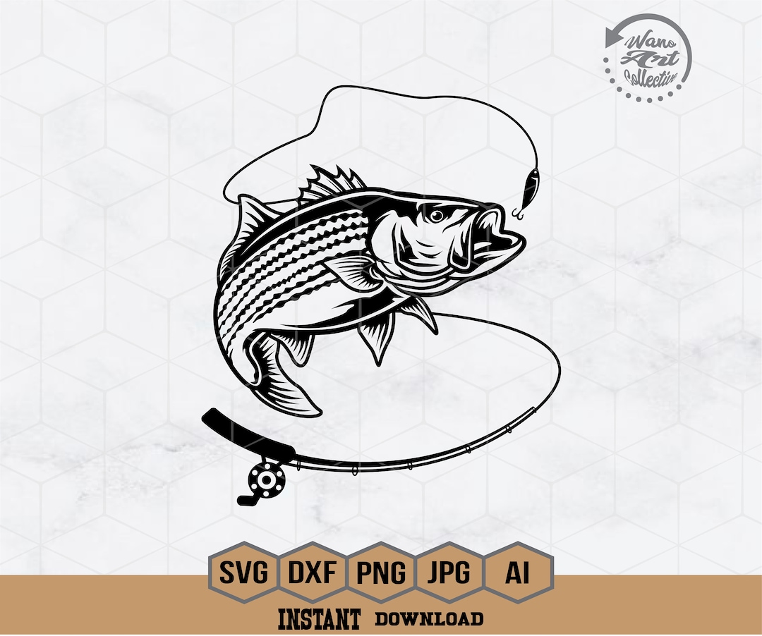 Striped Bass Fishing Svg | Striped Bass Fish Svg | Bass Fishing Clipart ...