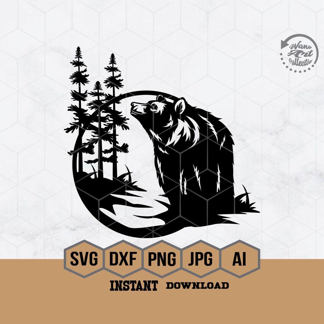 Bear Scene Svg, Bear Clipart, Forest Animal Cut File, Walking Bear ...
