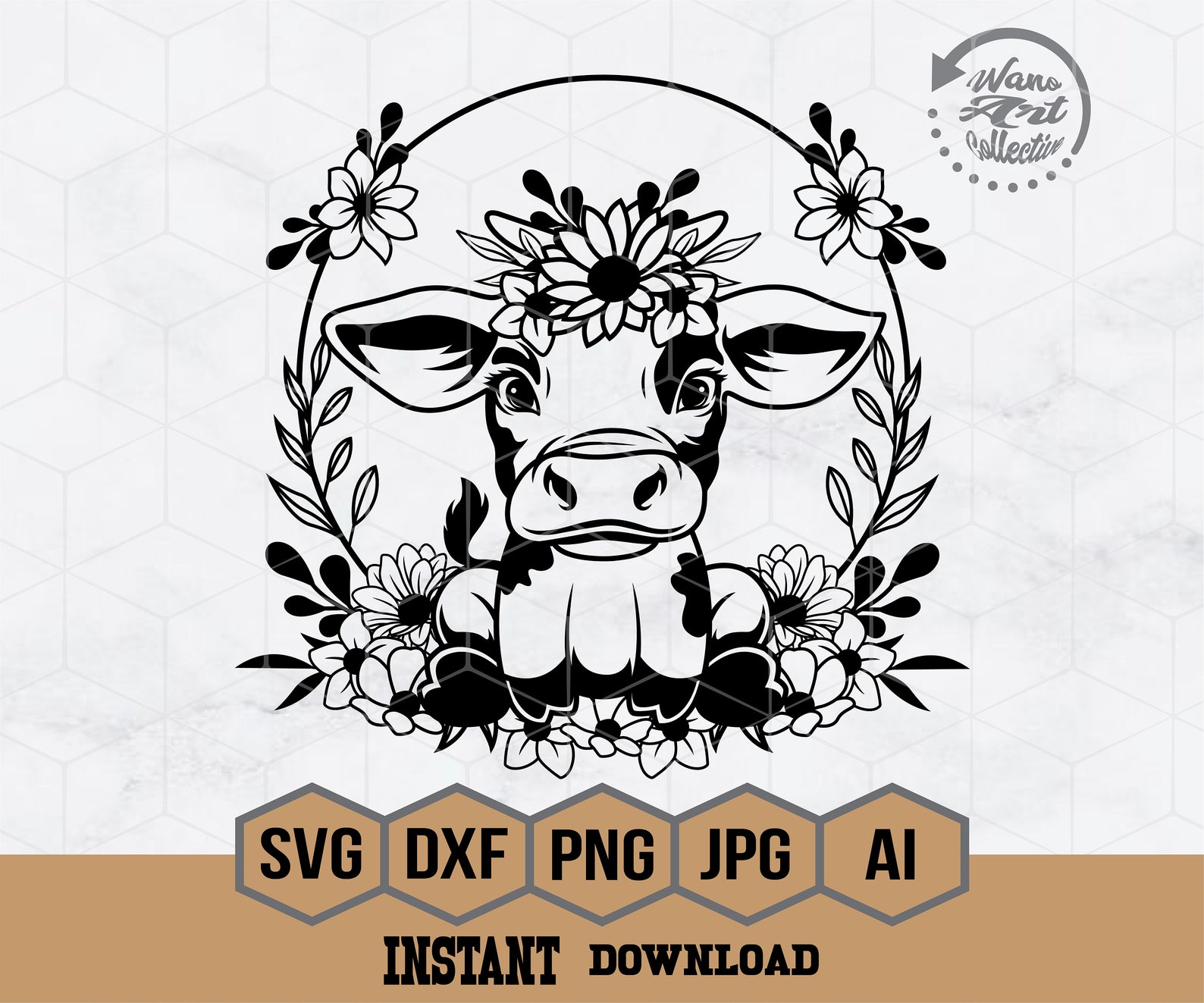 Floral Cow Svg Baby Cow With Flowers Svg Floral Cute Cow Svg Baby Calf ...