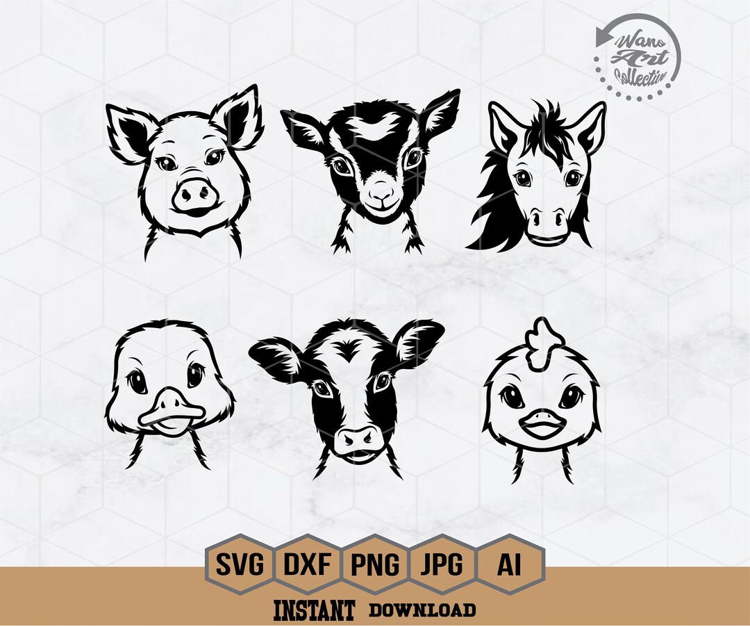 Farm Animals Bundle Svg | Cute Farm Animals Svg | Duck Goat Horse Cow ...