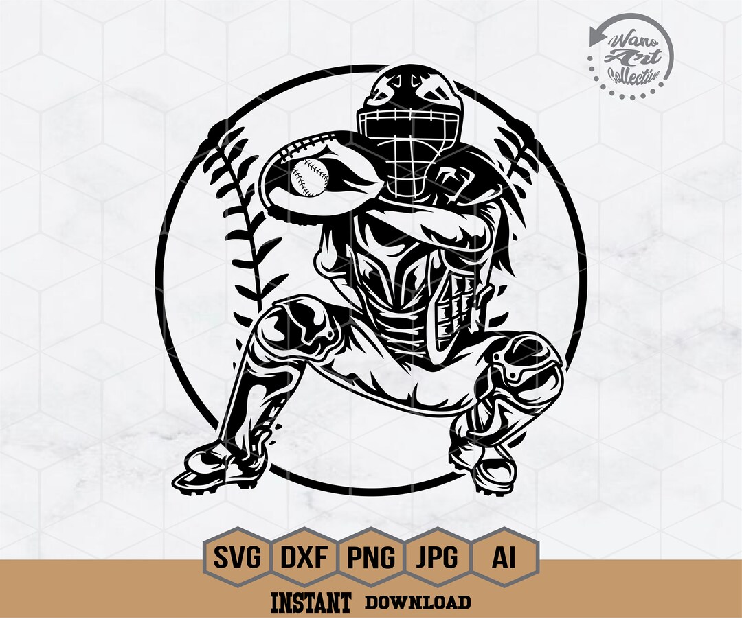 Ball Catcher Svg | Softball Player Svg | Catcher Stencil | Sports Mom ...