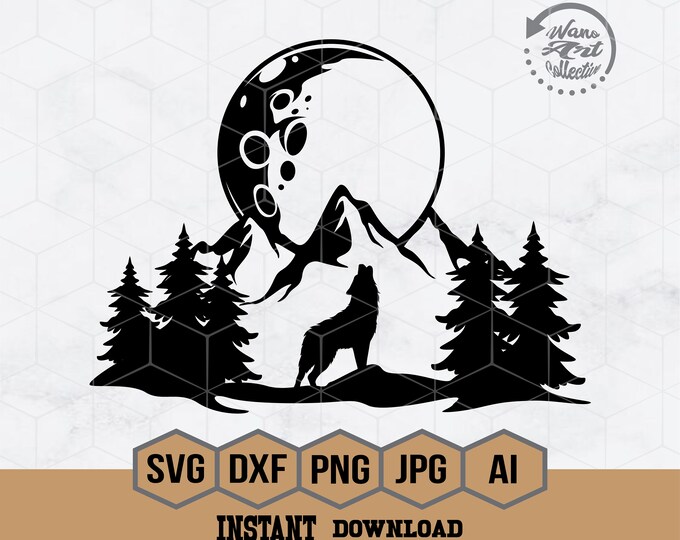 Wolf Scene Svg | Howling Wolf Clipart | Nature Scene Cut File | Forest ...