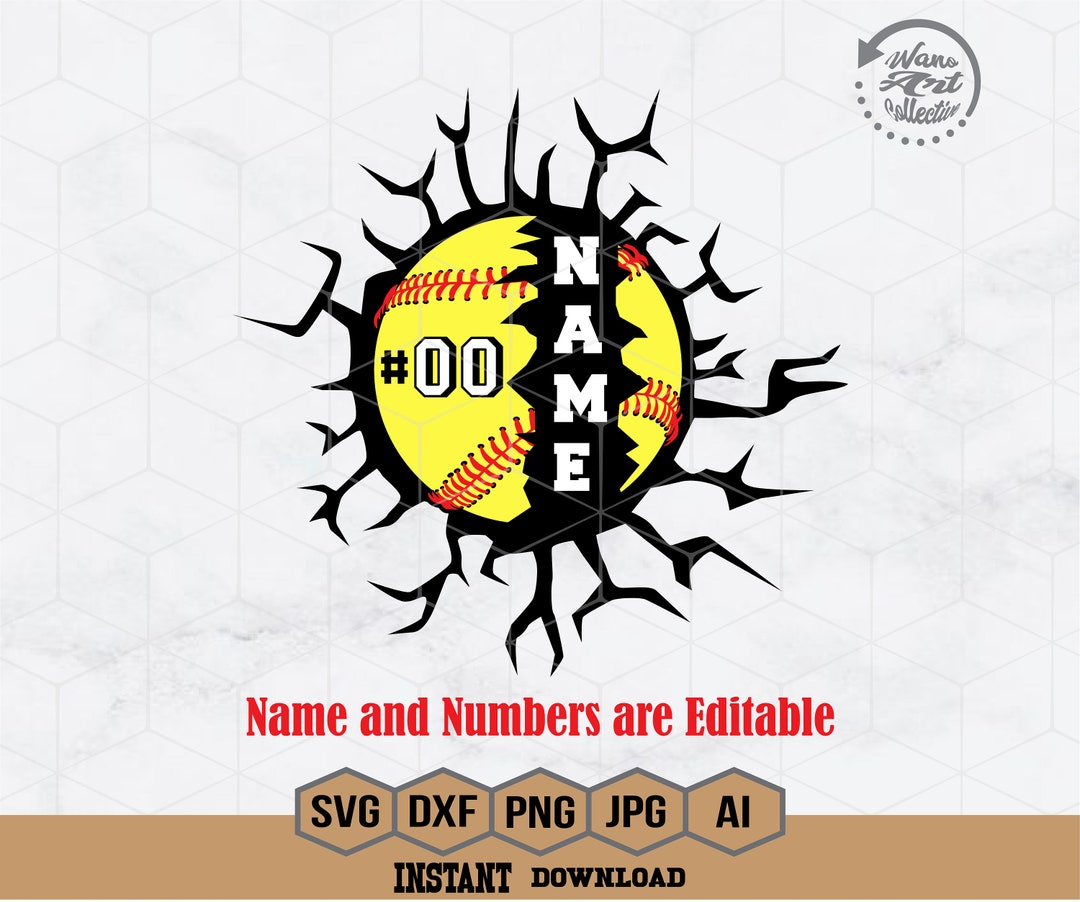 Softball Crack Wall Svg | Personalized Name Svg | Softball Svg ...
