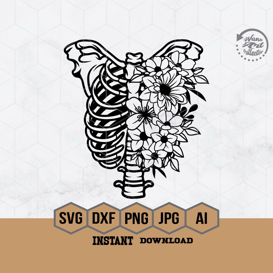 Rib Cage Floral Svg Ribcage Flowers Svg File Skeleton Flower Svg