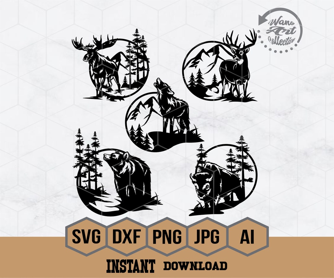 5 Wildlife Scene Svg | Outdoor Scene Svg | Animal Bundle Svg | Animals ...