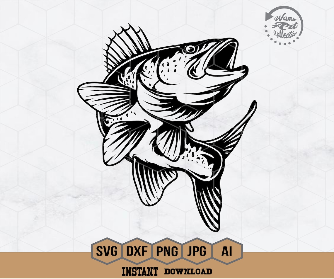 Walleye Fish Svg Outdoor Fishing Clipart Freshwater Fishing Cut File ...
