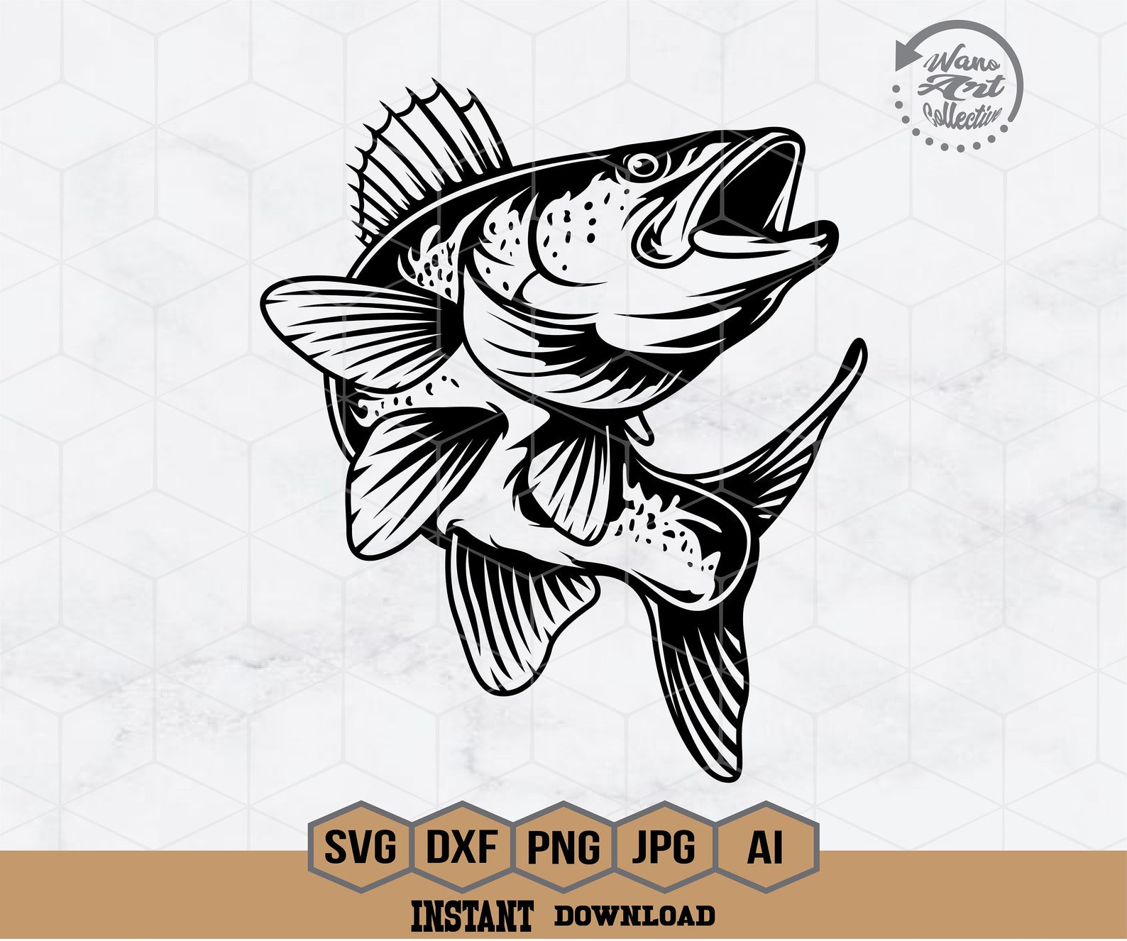 Walleye Fish Svg Outdoor Fishing Clipart Freshwater Fishing Cut File ...