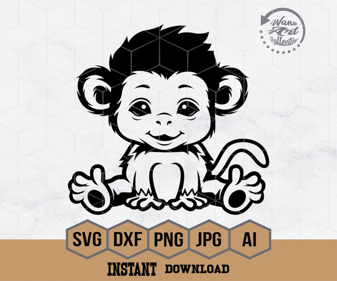 Baby Monkey Svg | Monkey Svg | Monkey Sitting Svg | Cute Animal Svg ...