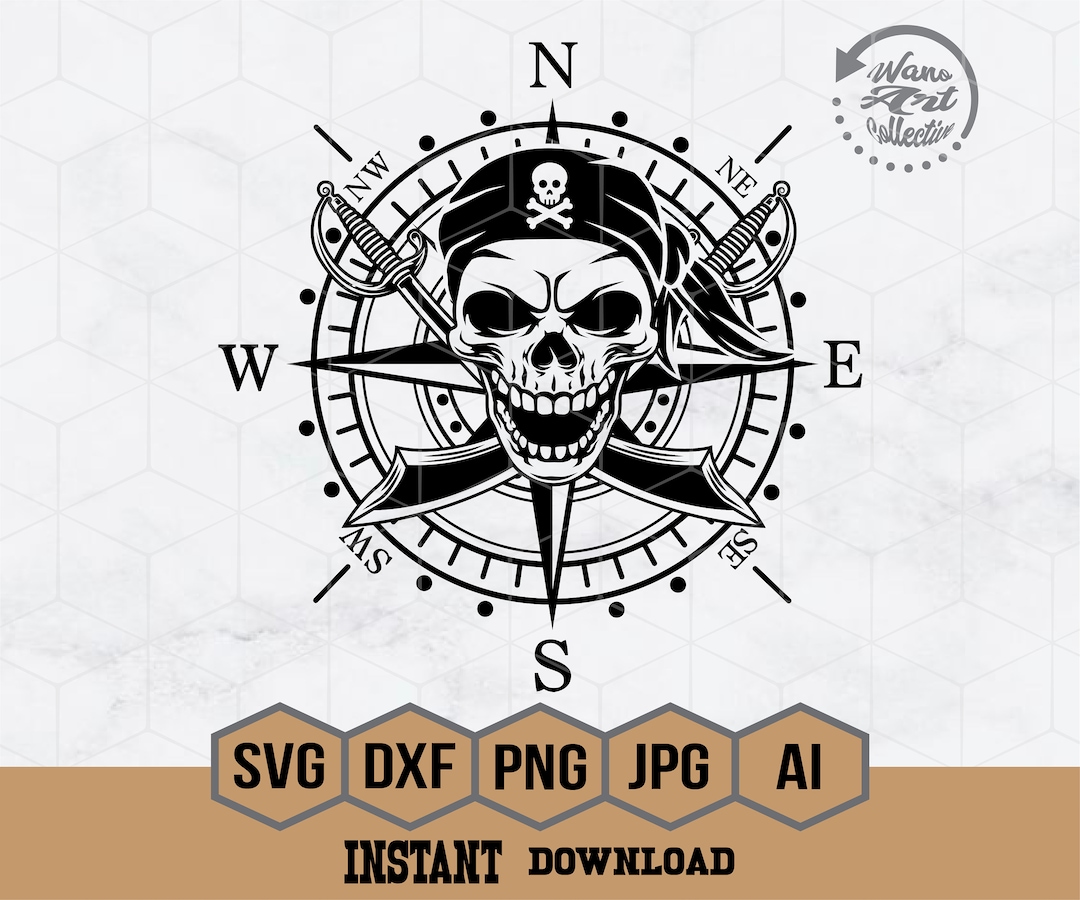 Pirate Skull Compass | Compass Svg | Skull Compass Svg | Nautical ...
