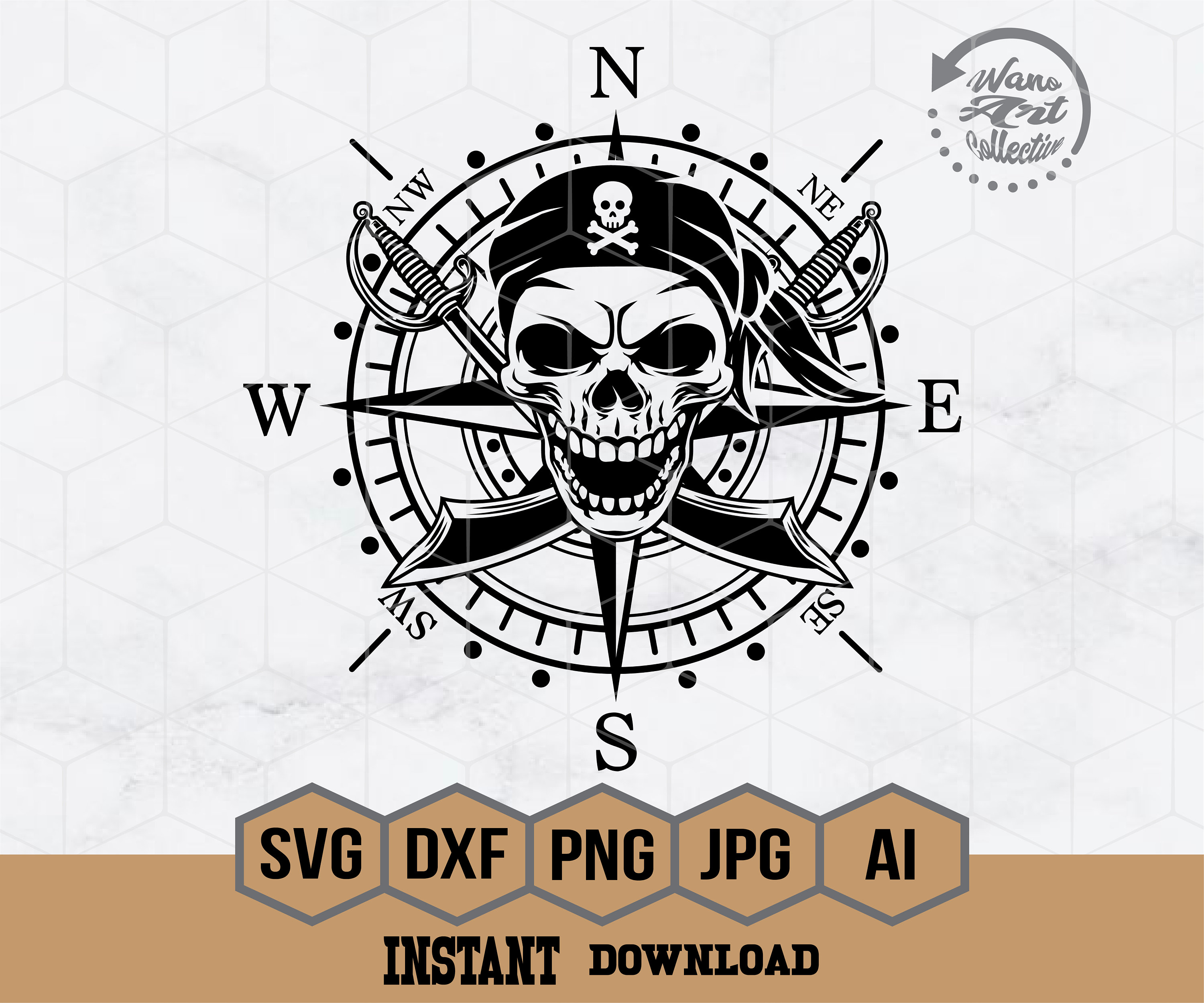 Pirate Skull Compass Compass Svg Skull Compass Svg Nautical Compass Svg ...