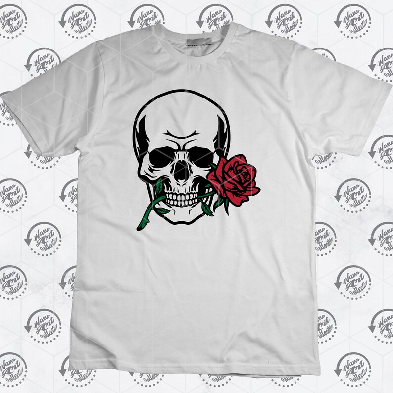 Skull Biting Rose Svg | Skull Rose Svg | Rose Skull Svg | Rose Svg ...