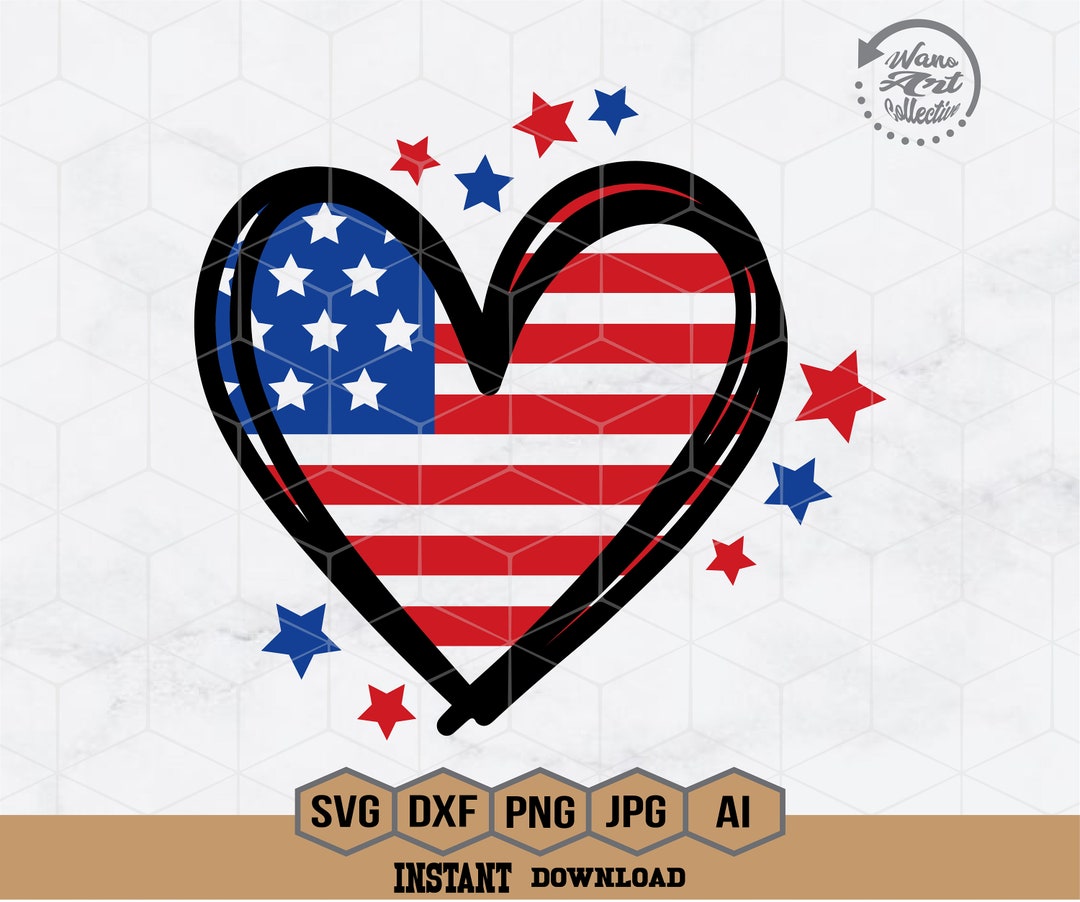USA American Flag Heart Svg | 4th of July Svg | Independence Day Svg ...