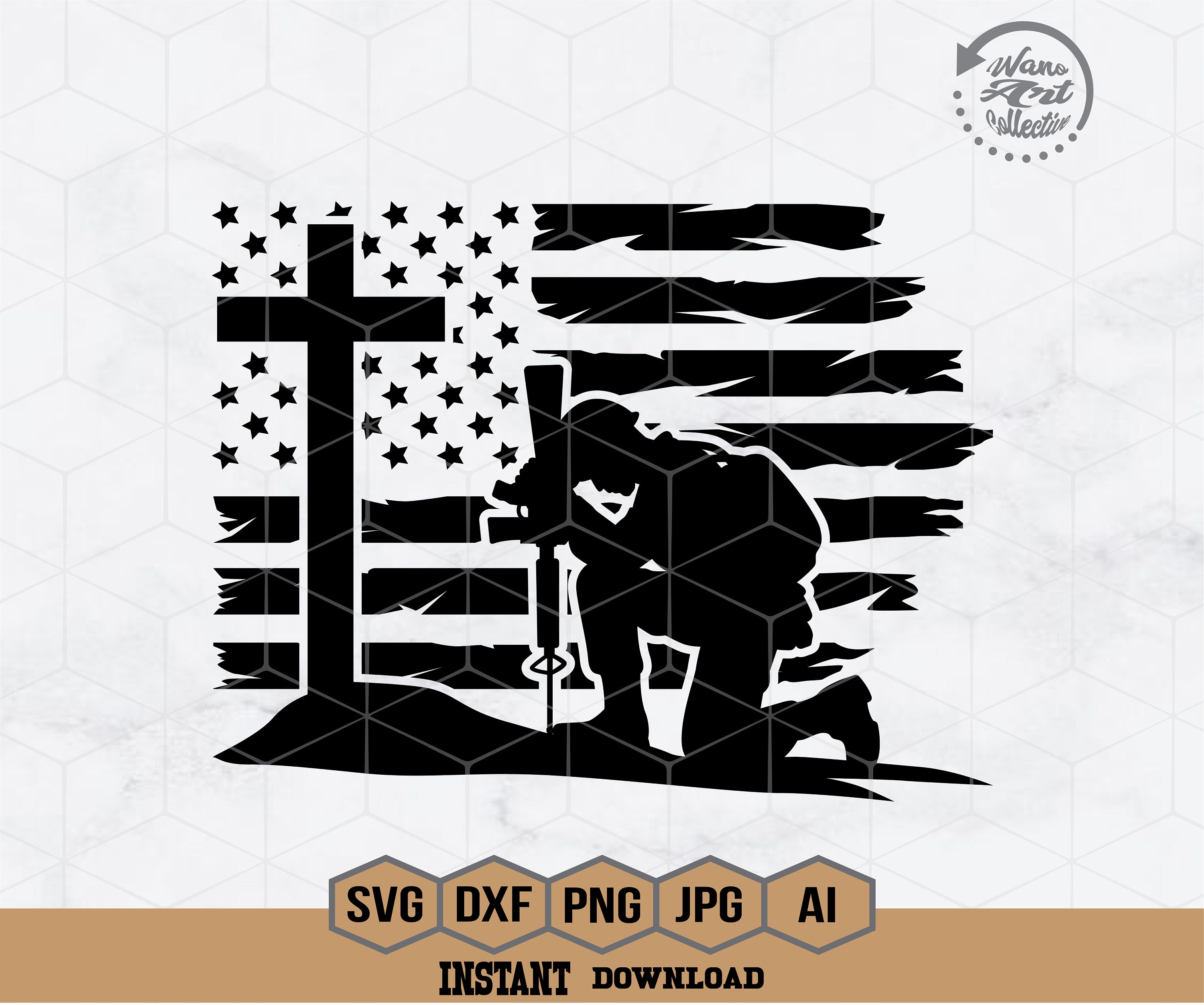 US Soldier Kneeling Praying at Cross Svg Fallen Soldier Svg Praying ...