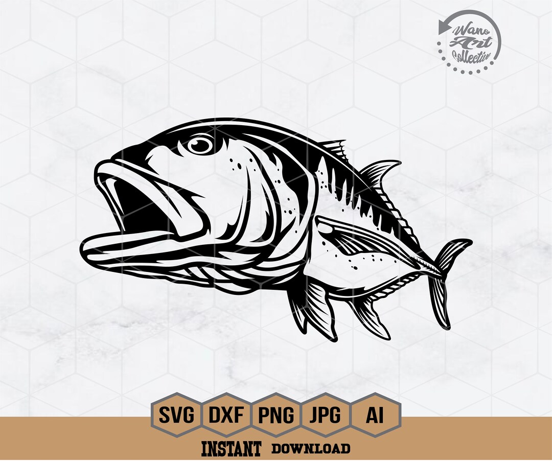 Giant Trevally Fishing Svg | Fishing Hook Svg | Big Fish Cut File ...