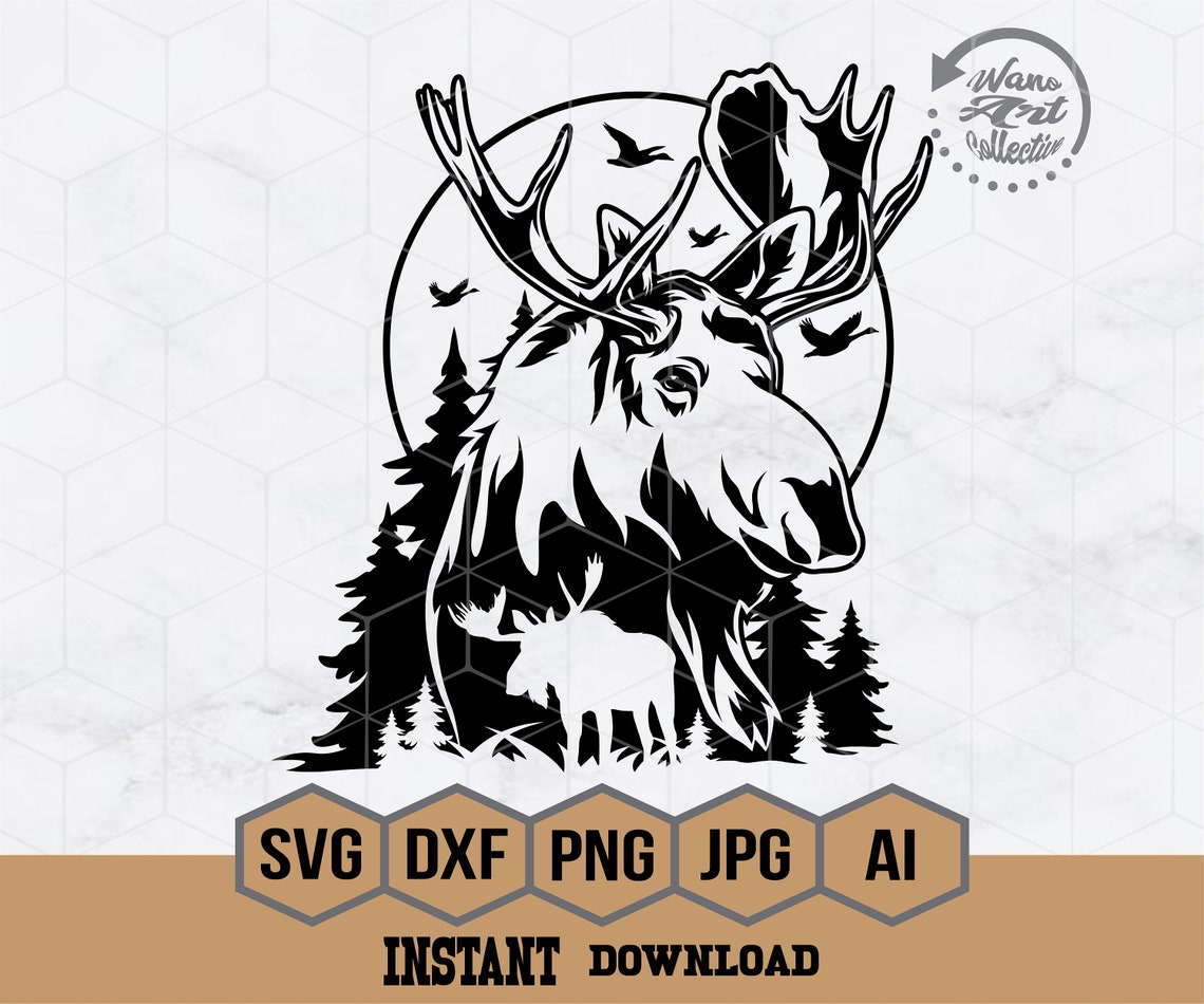 Moose Scene Svg Moose Svg Moose Hunting Scene Svg US Moose Hunting Svg ...