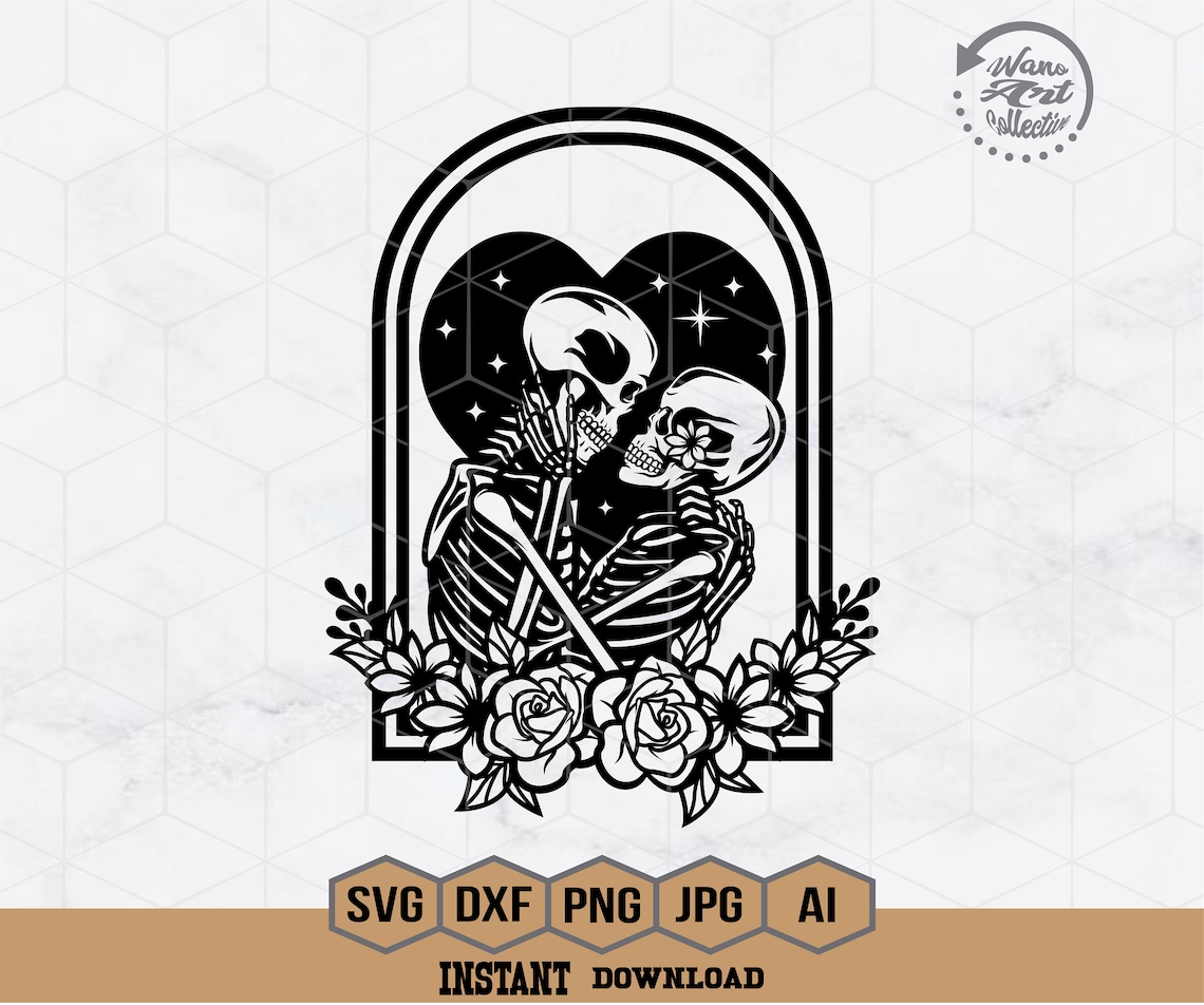 Kissing Skeleton Svg Skeleton Lover Svg Skeleton Svg Lovers Svg Undying Love Svg Floral Skeleton ...