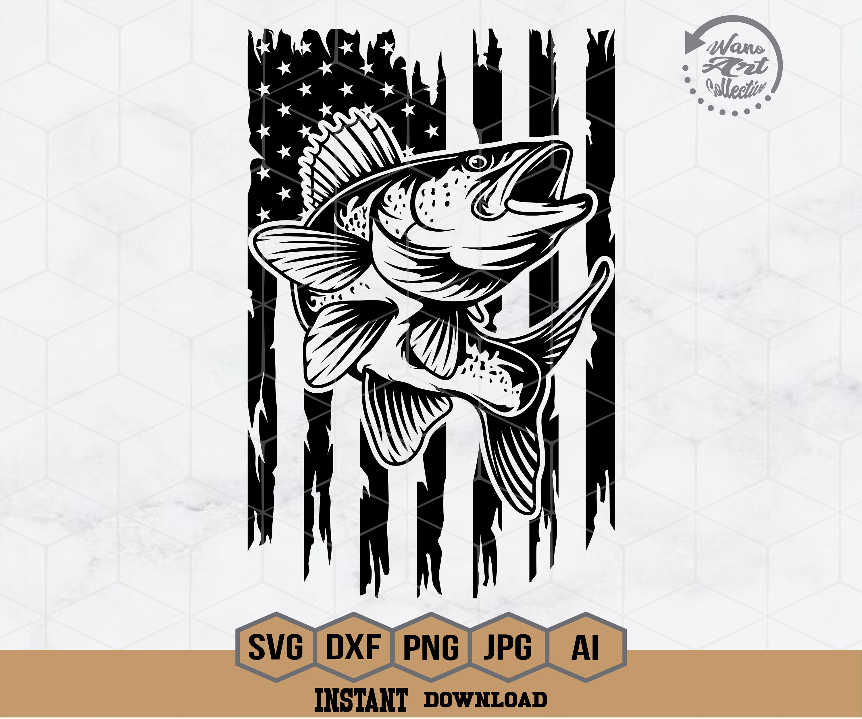 US Walleye Fish Svg Outdoor Fishing Clipart Freshwater Fishing Cut File ...