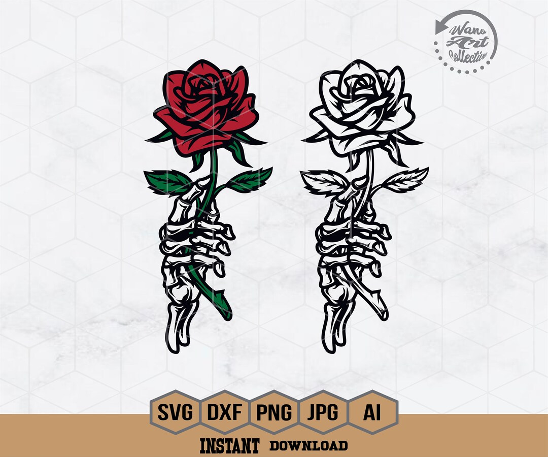 Skeleton Hand Roses Svg | Hand Skeleton Svg | Skeleton Holding Rose Svg ...