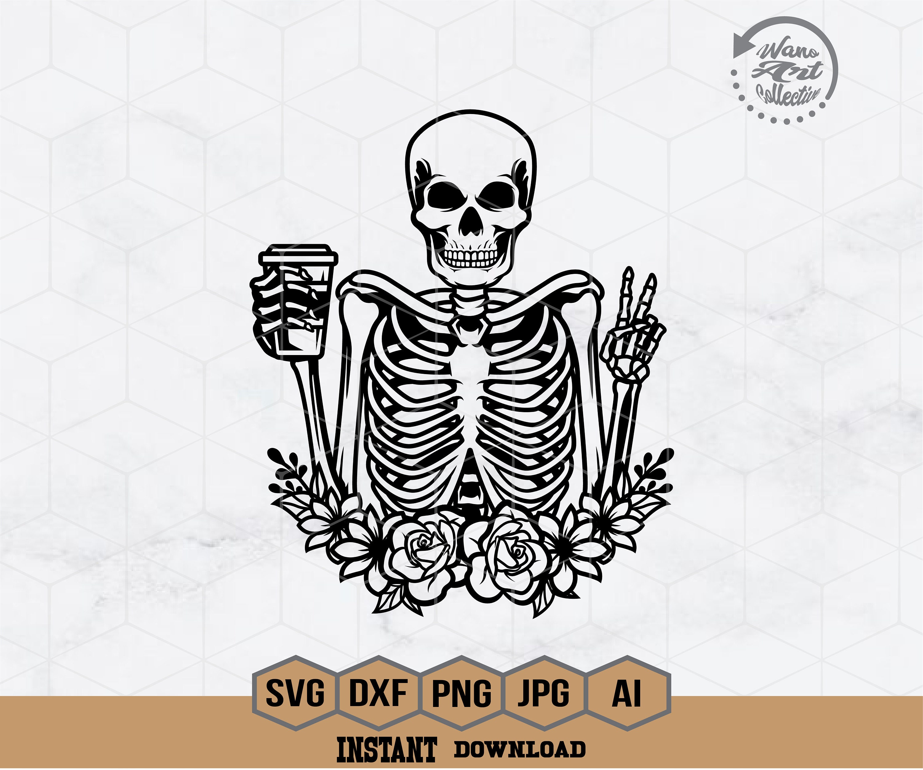 Coffee Skeleton Svg Peace Sign Svg Floral Skeleton Svg Dead Inside Svg ...
