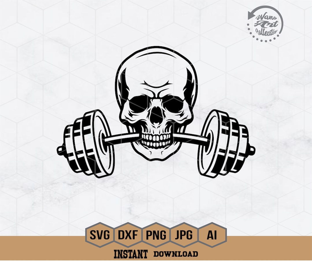 Skull Lifting Svg | Skull Barbell Svg | Barbell Svg | Skeleton Gym Svg ...