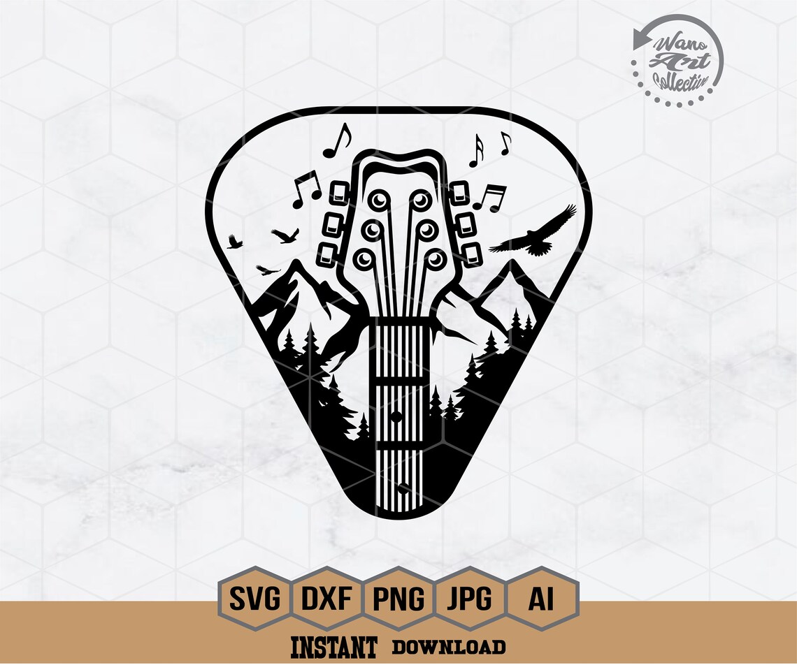 Guitar Forest Scene Svg | Camplife Svg | Guitar Svg | Guitar Pick Svg ...