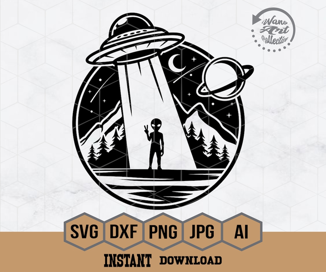 Alien Svg, Alien Invasion Clipart, Mountain Scene Cut File, Alien Peace ...