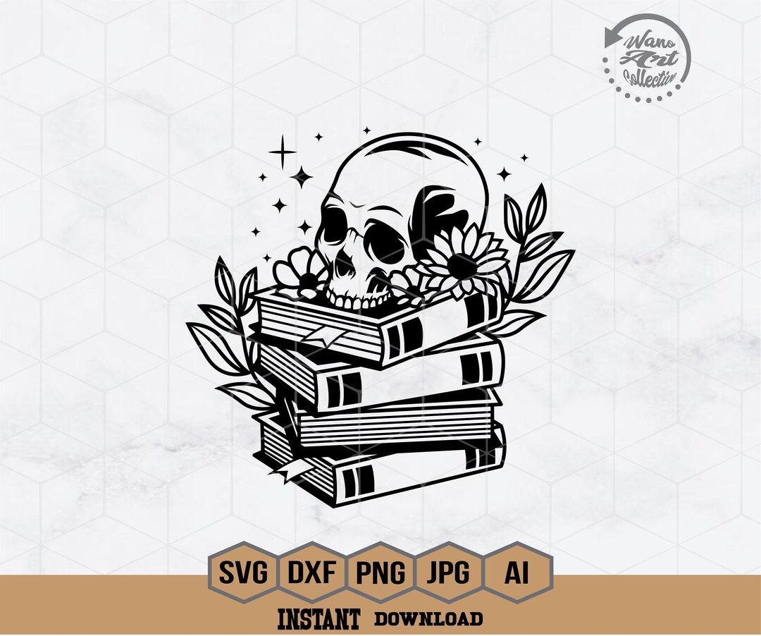 Book Pile With Skull Svg Png | Read in Peace Svg | Halloween Svg ...