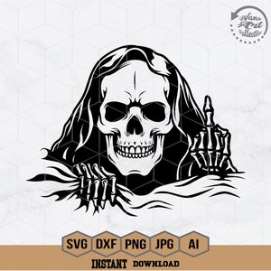 Grim Reaper Peeking Svg | Skeleton Svg | Middle Finger Svg | Horror T ...
