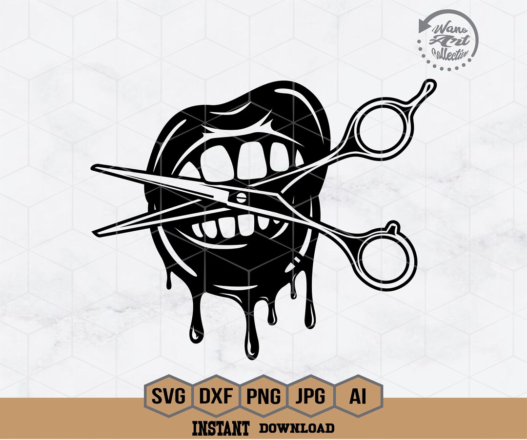 Lips Bite Scissors Svg | Dripping Lips Svg | Hair Stylist Svg | Barber ...