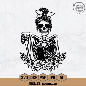 Messy Bun Skeleton Reading Book - Etsy