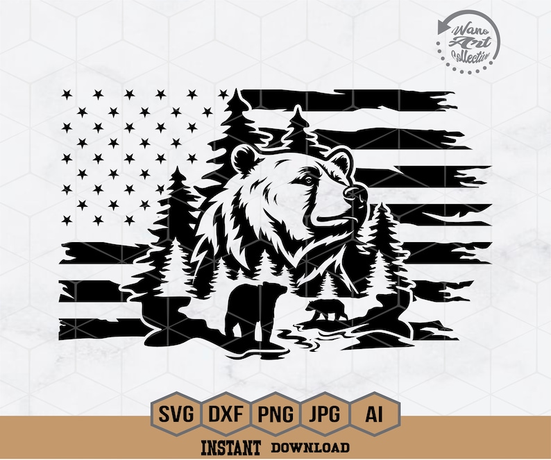 US Bear Scene Svg | Bear Svg | Grizzly Bear Clipart | Outdoor Scene Svg ...