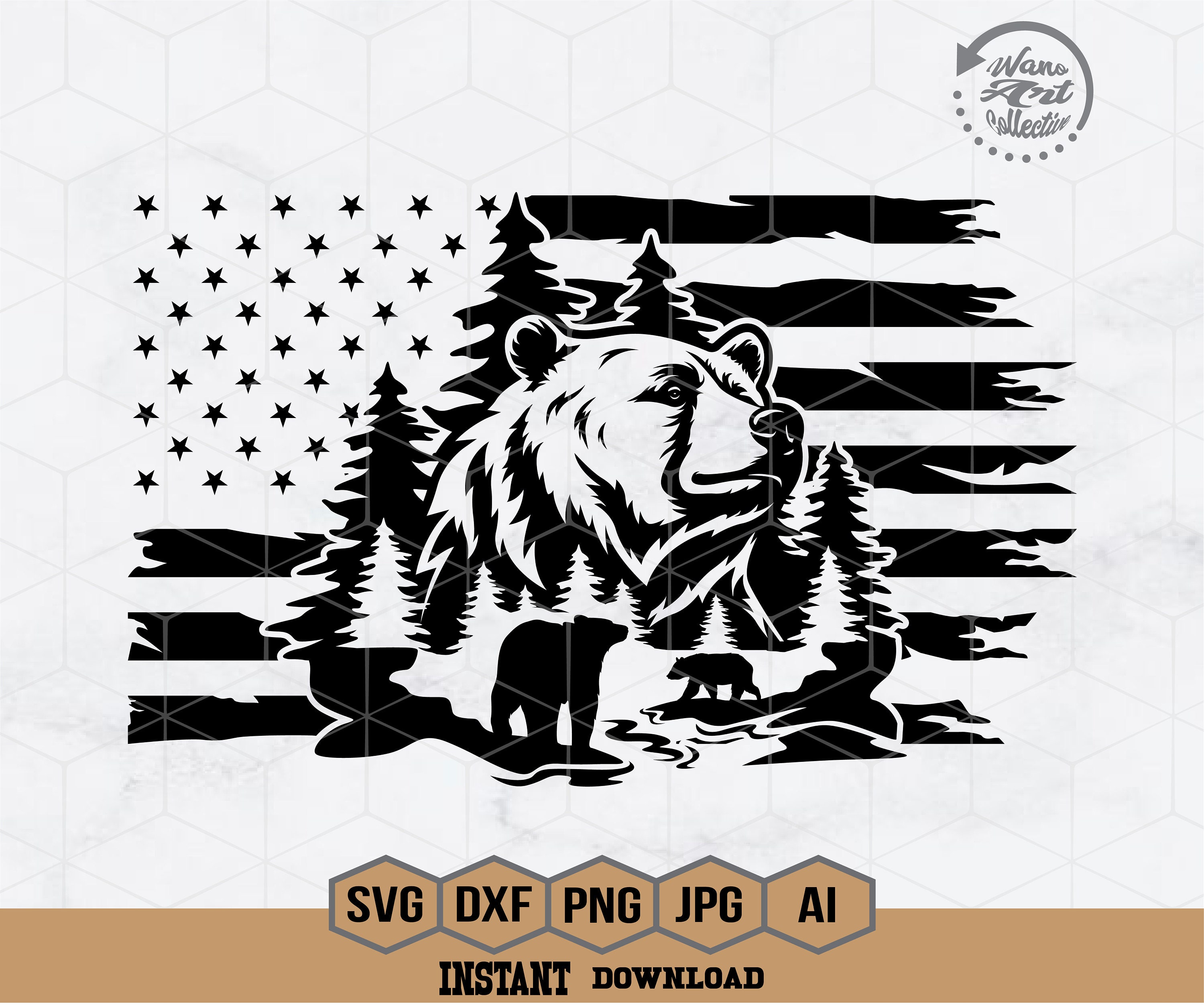 US Bear Scene Svg | Bear Svg | Grizzly Bear Clipart | Outdoor Scene Svg ...